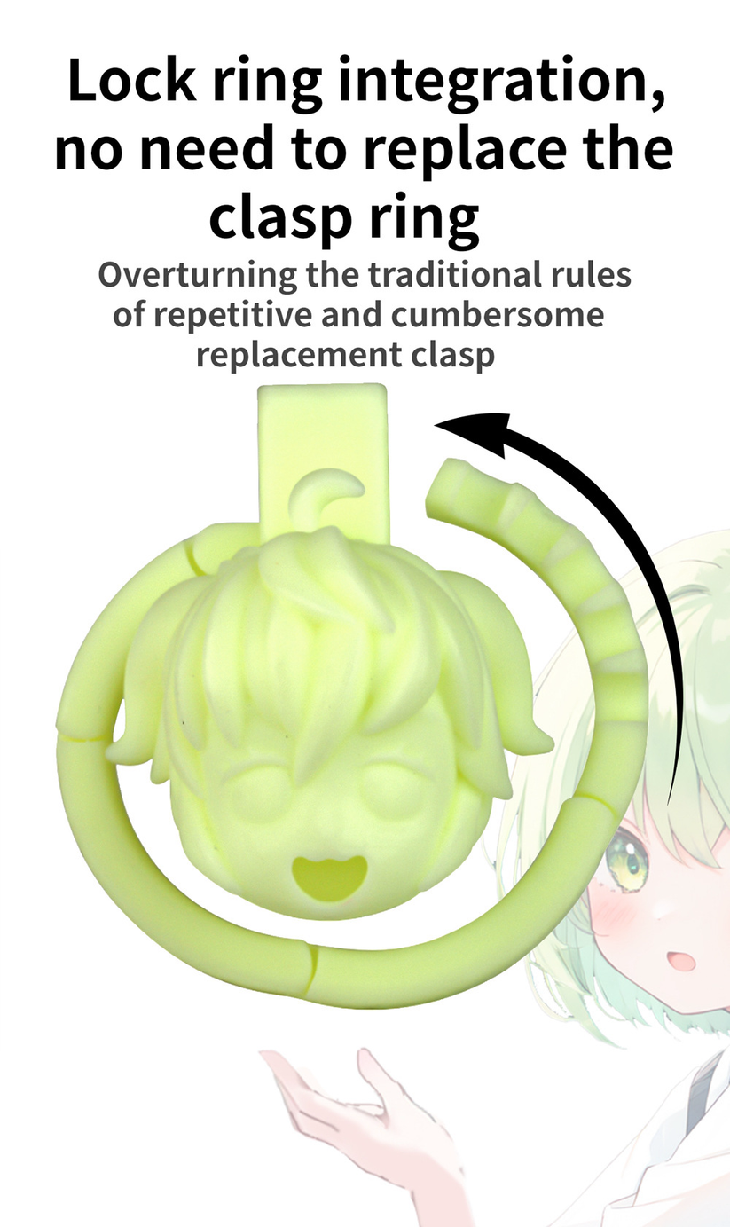 Kawaii 3D Printed Anime Head Chastity Cage with Built-in Adjustable Ri ...