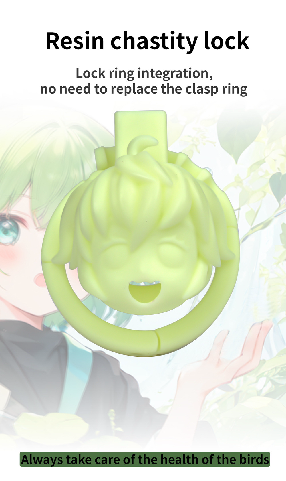 Kawaii 3D Printed Anime Head Chastity Cage with Built-in Adjustable Ri ...