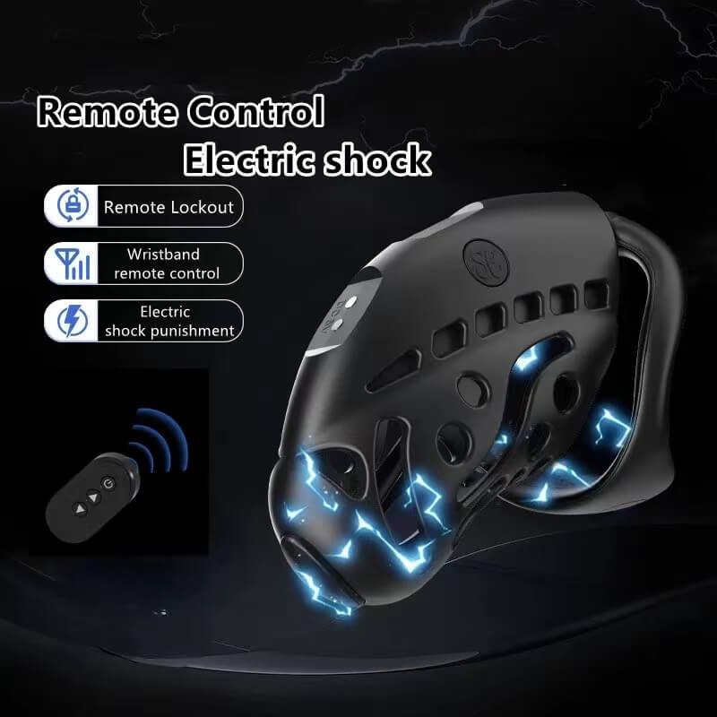 Wireless Remote Shock Electric Chastity Cage with 3 Size Cock Rings ...