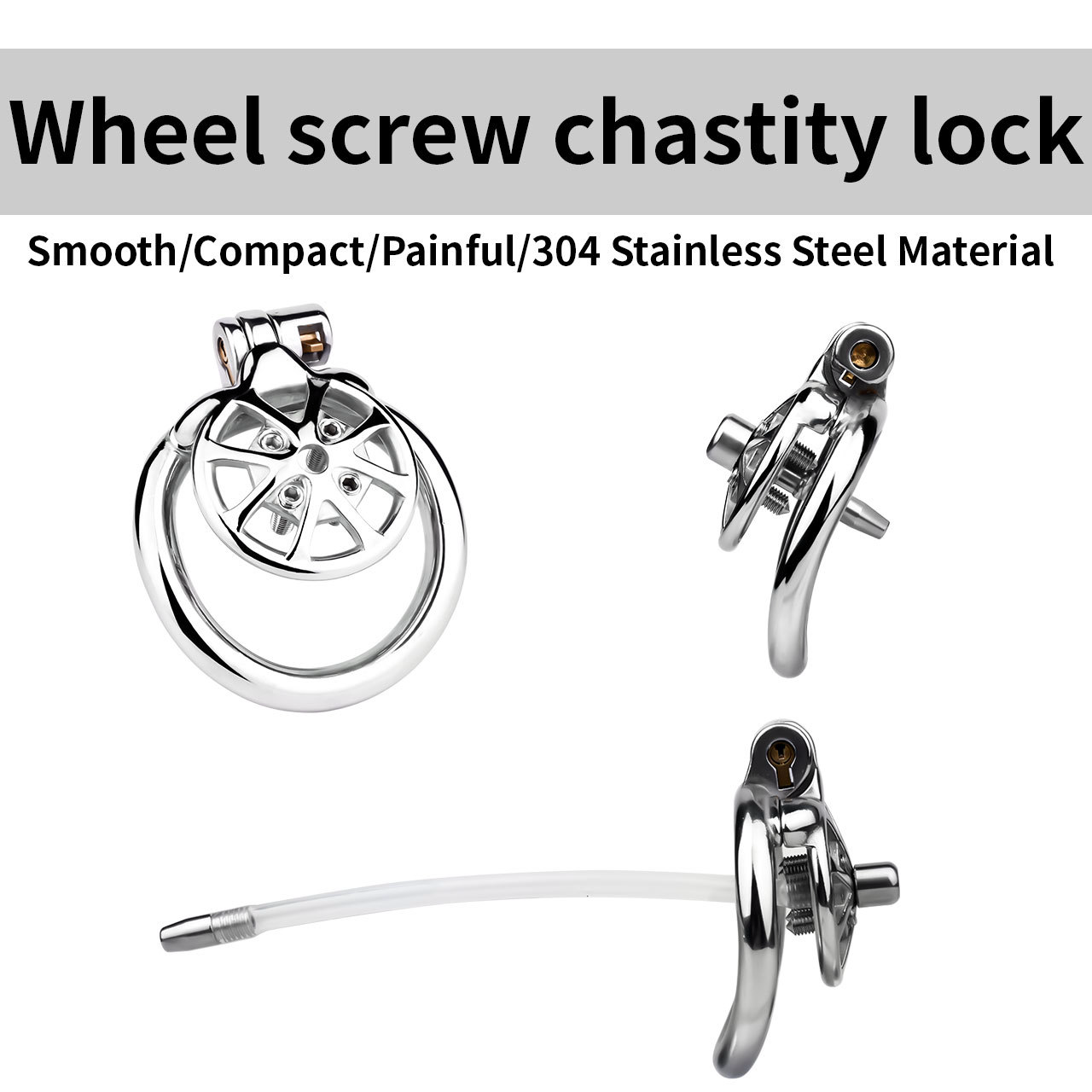 Cage de chasteté plate tout-en-un avec pointes et cathéter en silicone ...