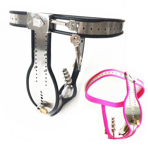 Stainless Steel Male Chastity Belt For Men with Bondage Collar, Tigh ...